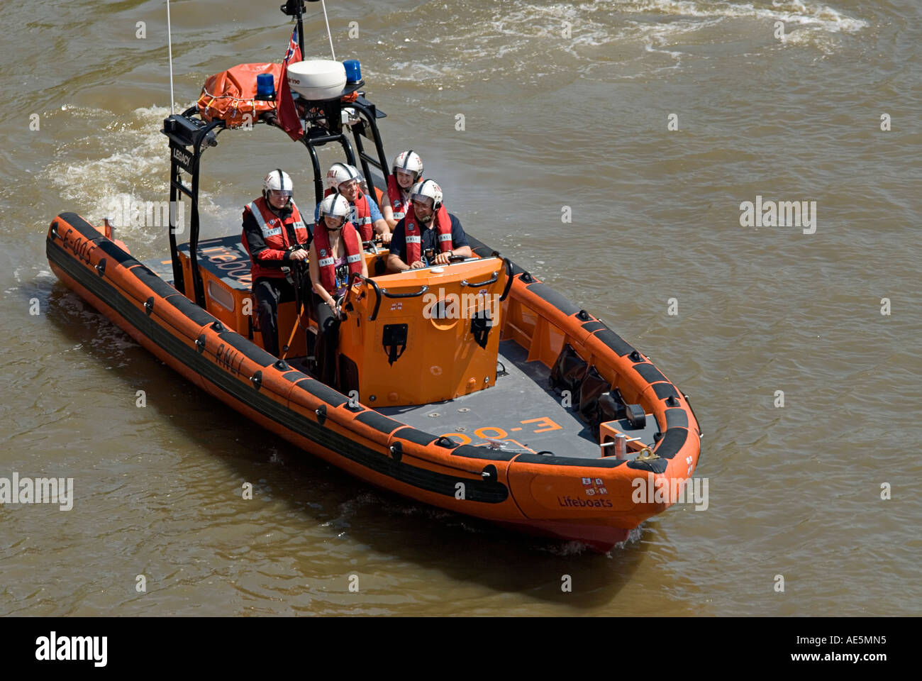 A Royal National Lifeboat Institution RNLI inflatable launch boat on ...