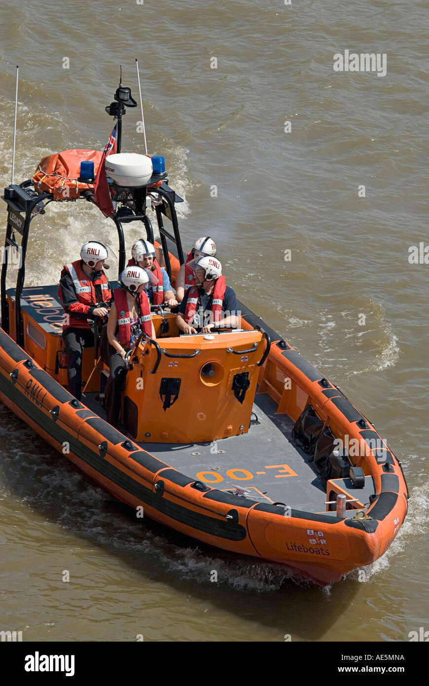 A Royal National Lifeboat Institution RNLI inflatable launch boat on ...