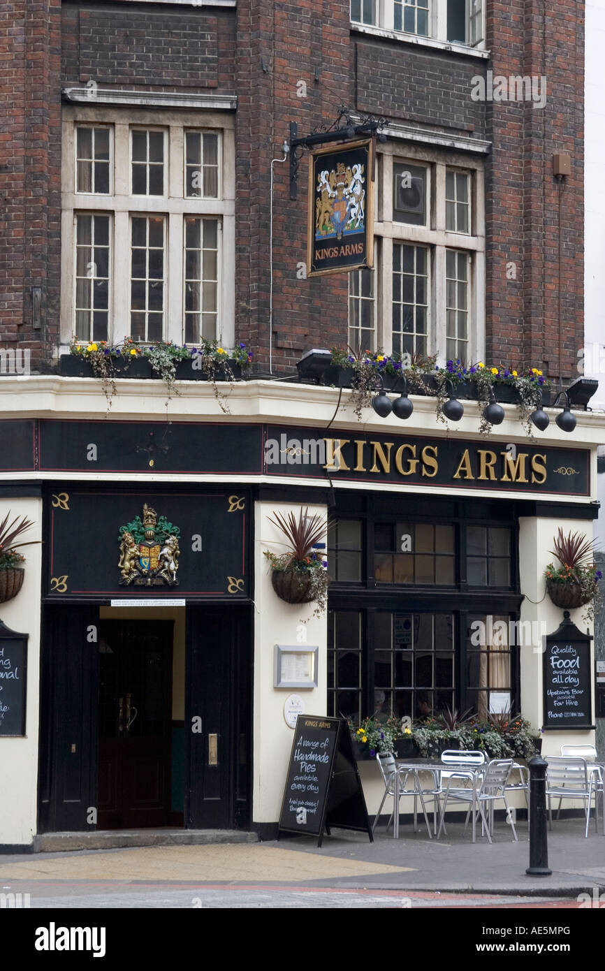 Kings Arms - classic British pub with crest on door sandwich board sign ...