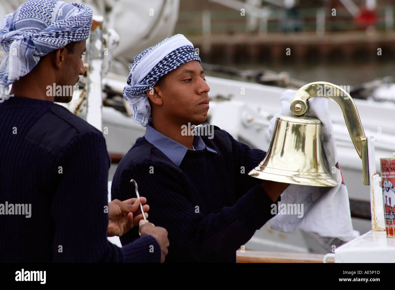 Arab Sailors polishing the ships bell The Tall Ships Race 2005 at Berth ...