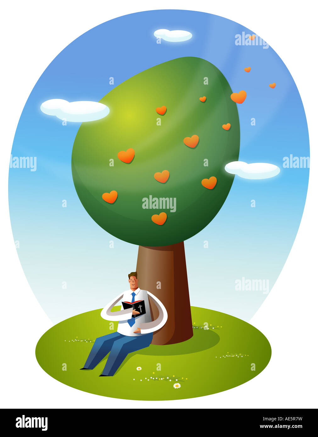 Man sitting under tree illustration hi-res stock photography and images ...