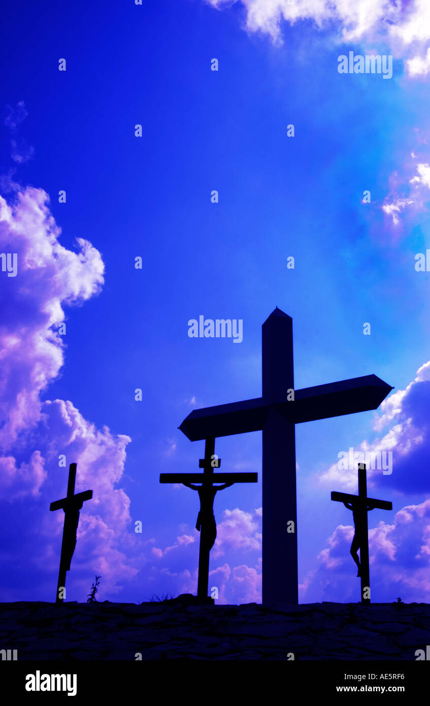 Three crosses stand tall behind the iconic Giant Cross at Groom, Texas ...