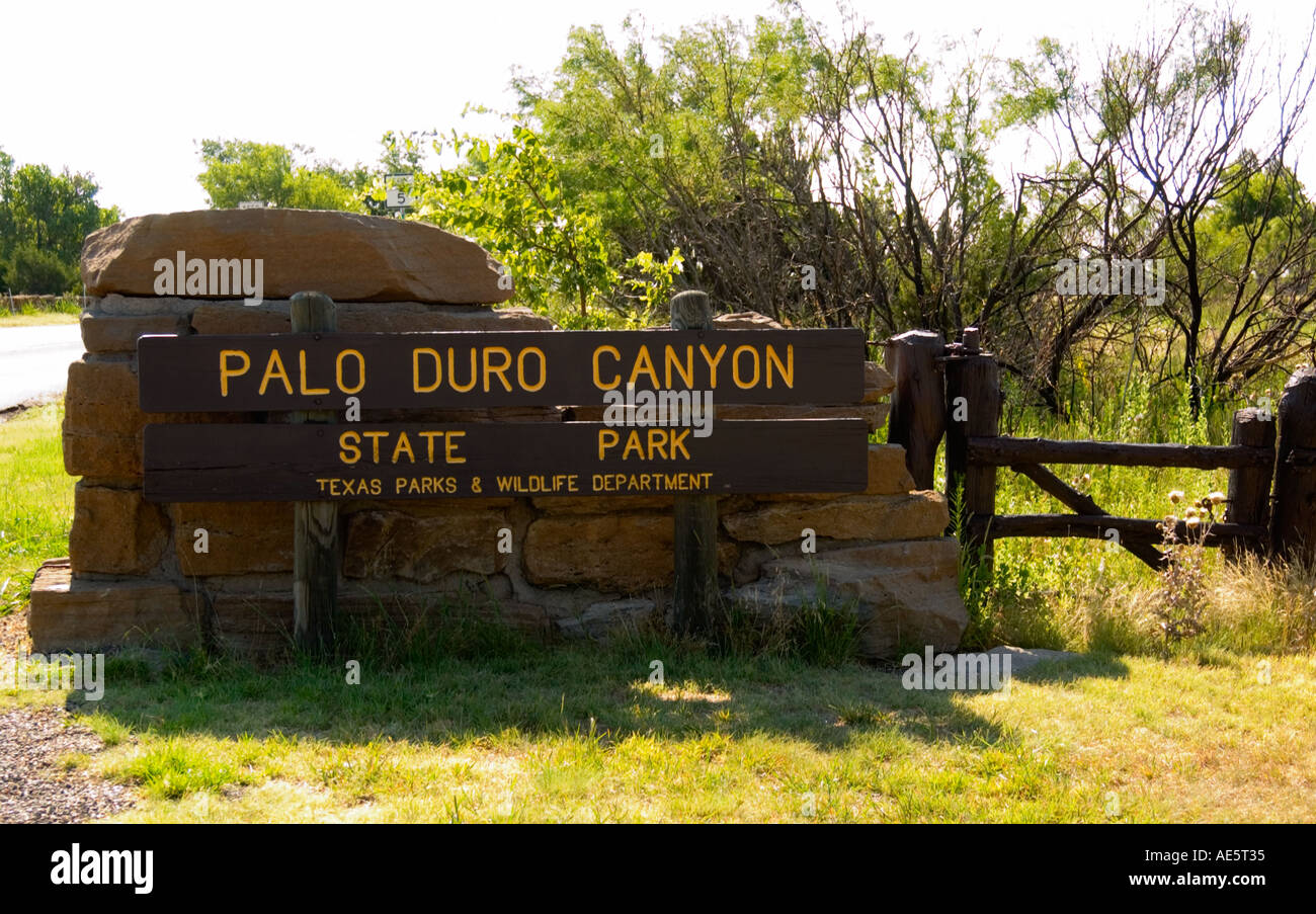 Palo Duro Canyon State Park entrance sign near Amarillo, Texas, USA ...