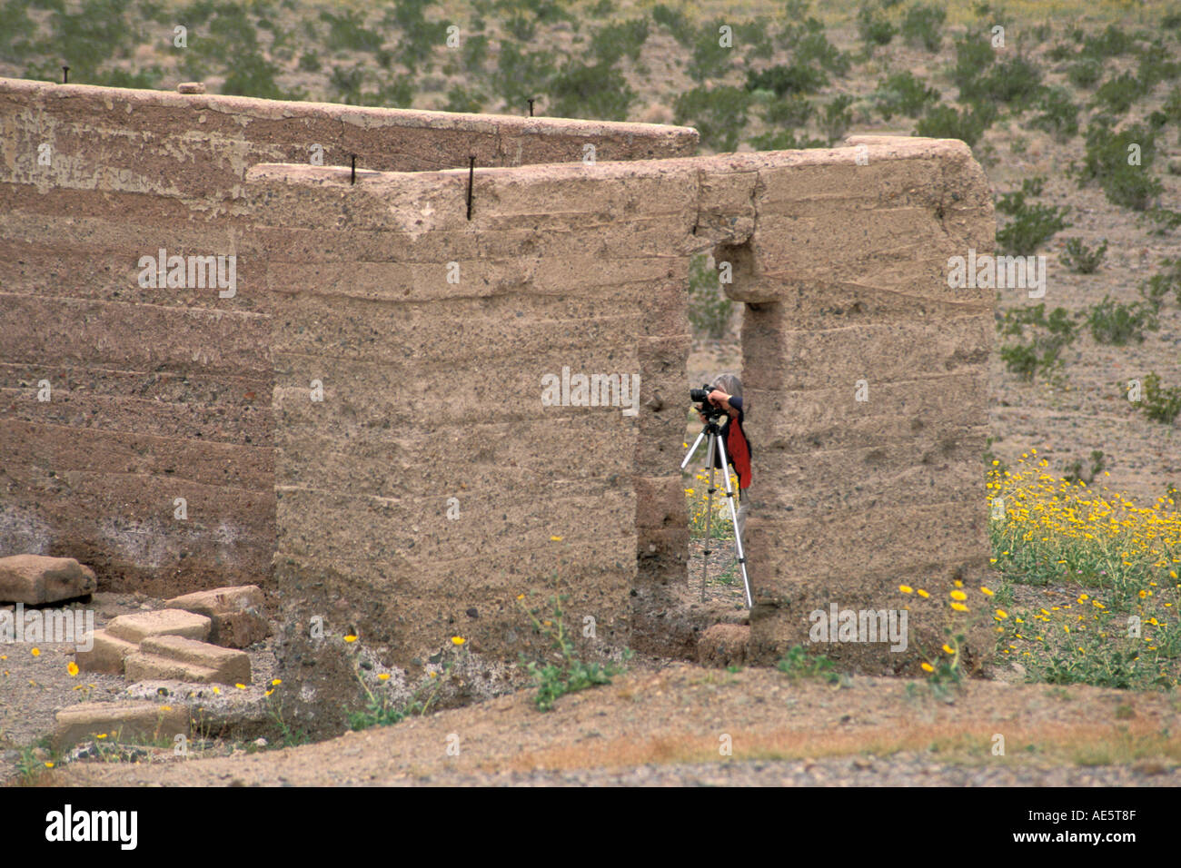 Tourist photographs the historic ruins of old building at Ashford Mill ...