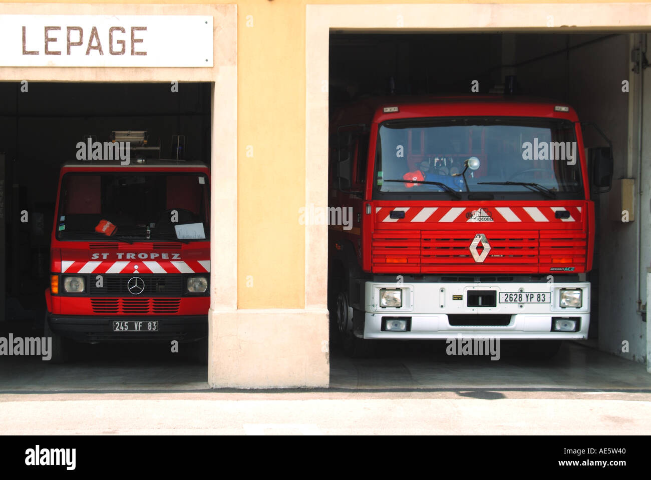 French Mercedes & Renault fire engine trucks in St Tropez fire station ...