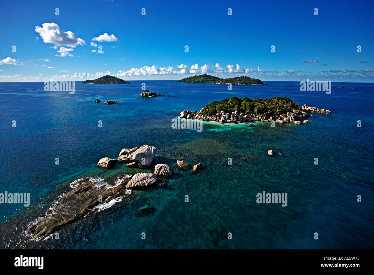 Aerial view of Coco Grande Soeur and Petite Soeur Islands Off coast of ...