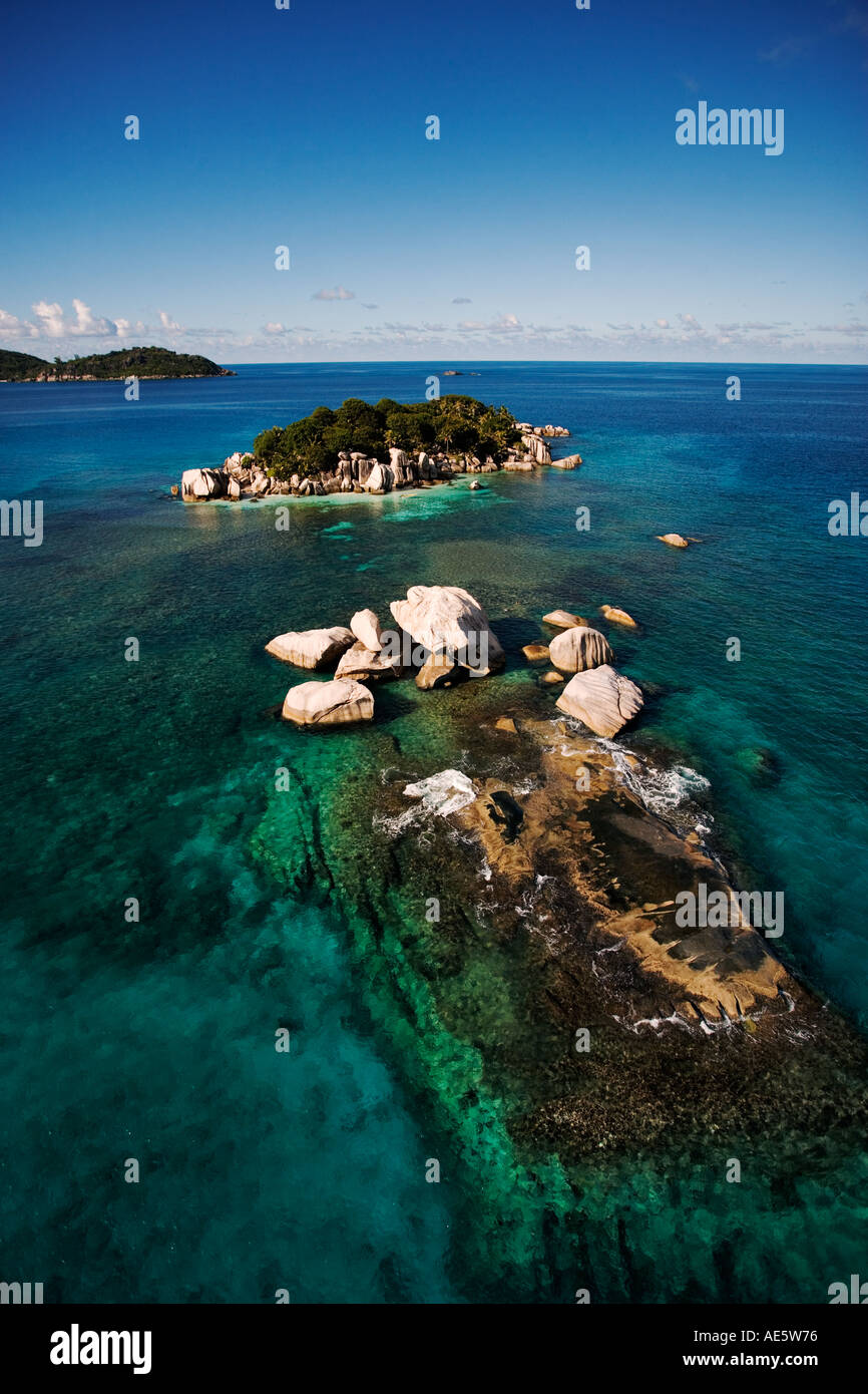 Aerial view of Coco Grande Soeur and Petite Soeur Islands Off coast of ...