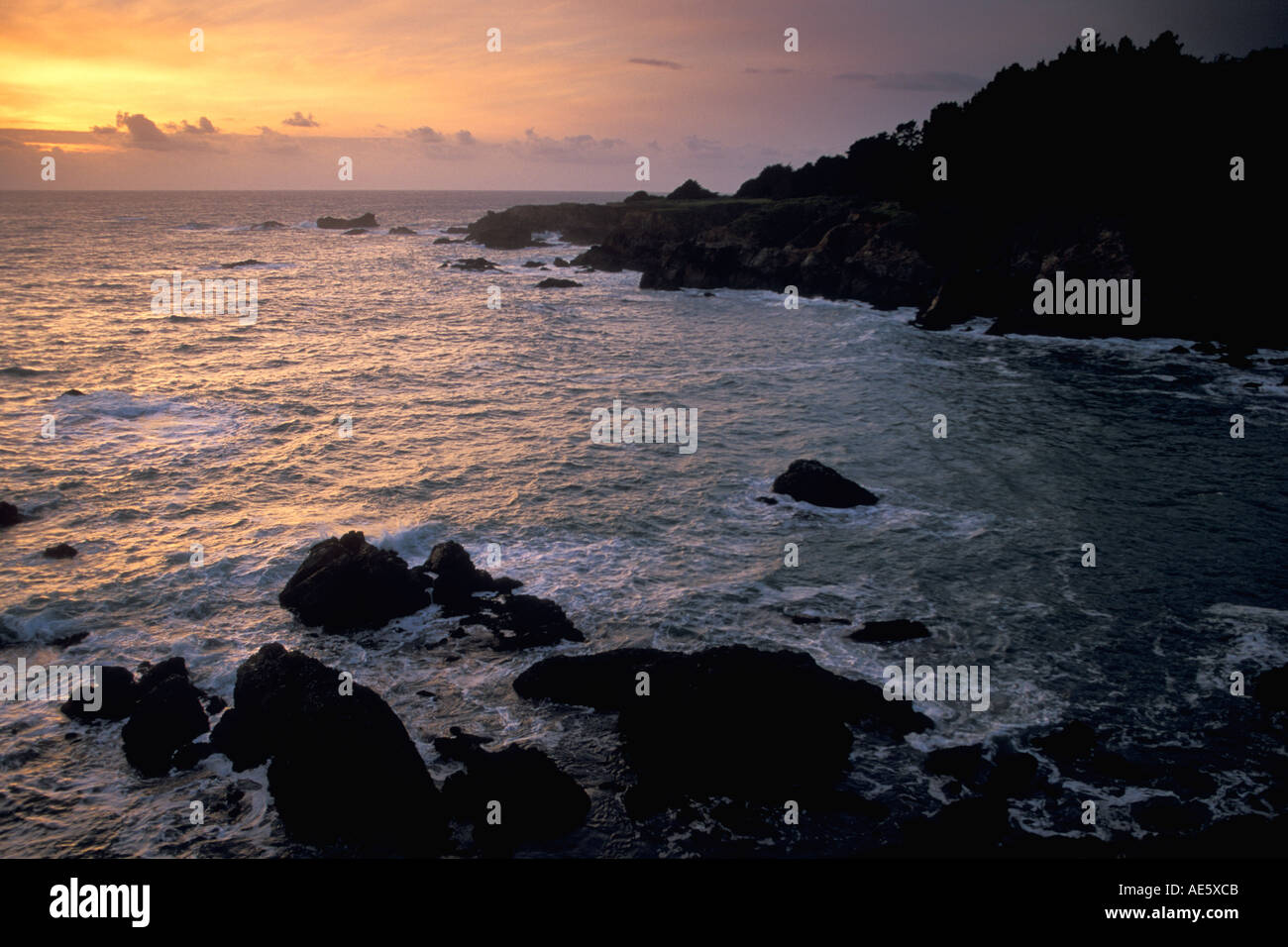 Sunset coastal rocks and surf Stillwater Cove Regional Park Sonoma ...