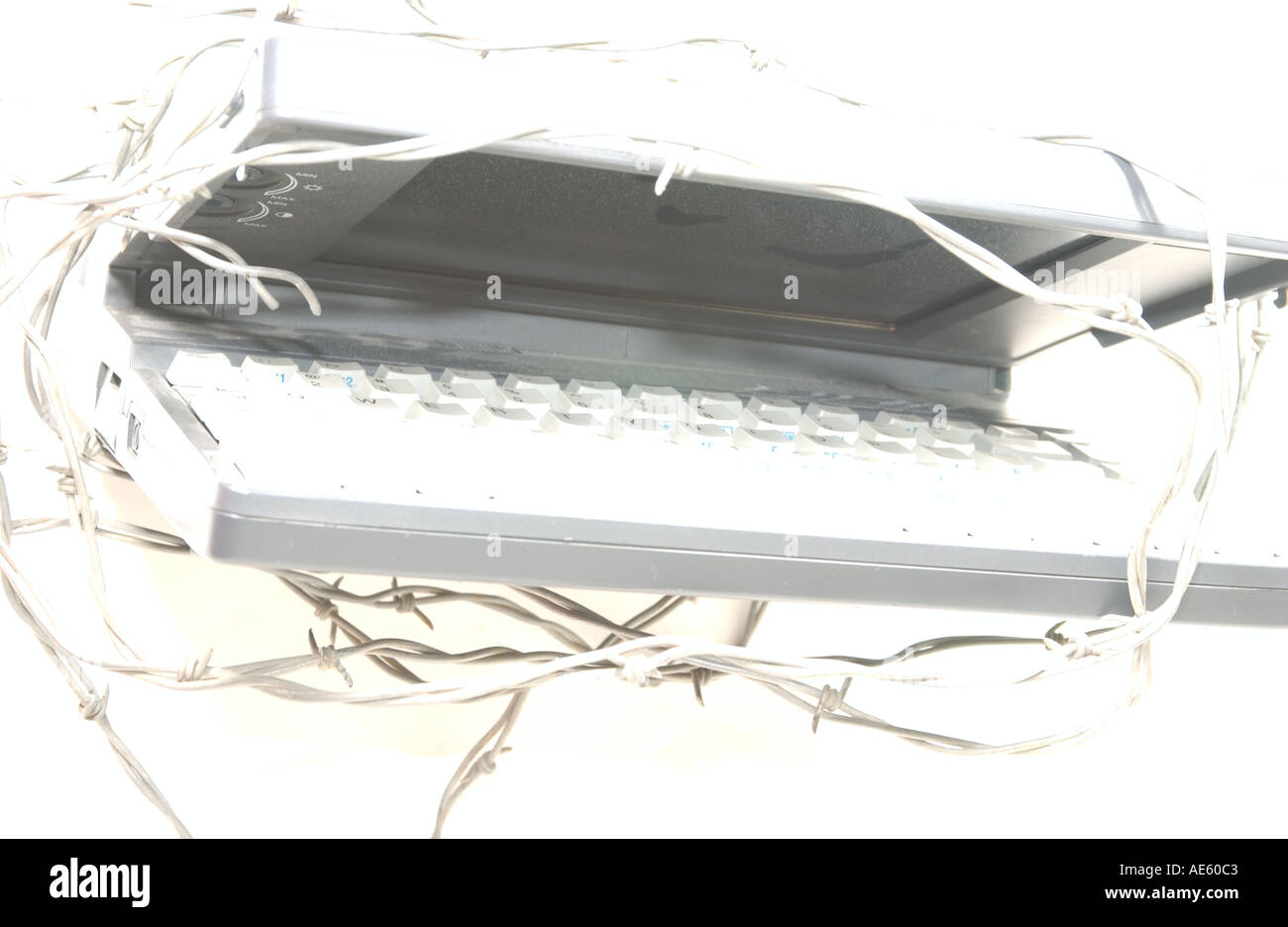 Laptop protected by barbed wire Stock Photo - Alamy