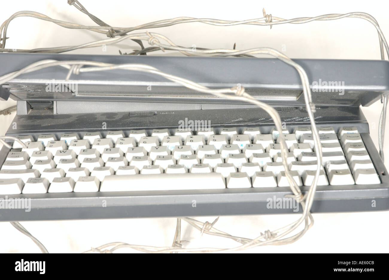 Laptop protected by barbed wire Stock Photo - Alamy