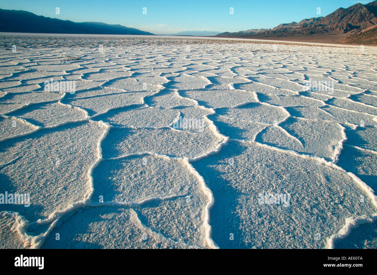 Salt crust on salt lake, Bad Water, Death Valley national park ...