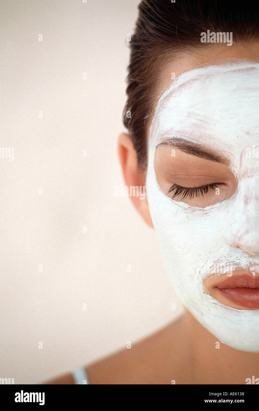 W 19013 32 MODEL RELEASED Female with face mask half frame eyes shut ...