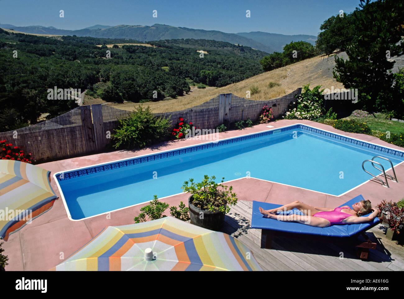 PRIVATE POOL with views of CARMEL VALLEY CALIFORNIA Stock Photo - Alamy