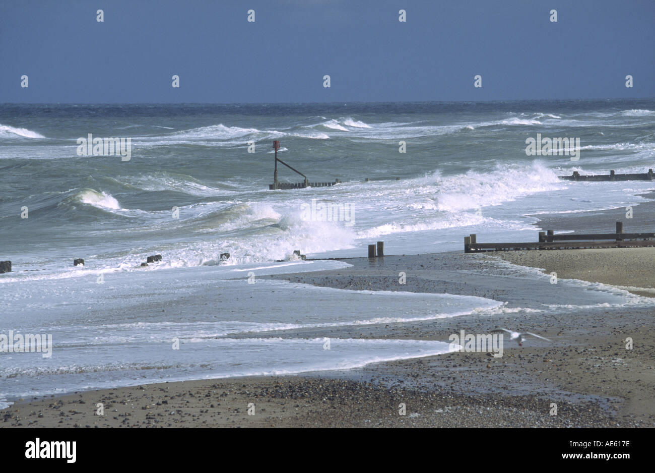 WALCOTT BEACH AND ROUGH SEAS, NORFOLK EAST ANGLIA ENGLAND UK Stock ...