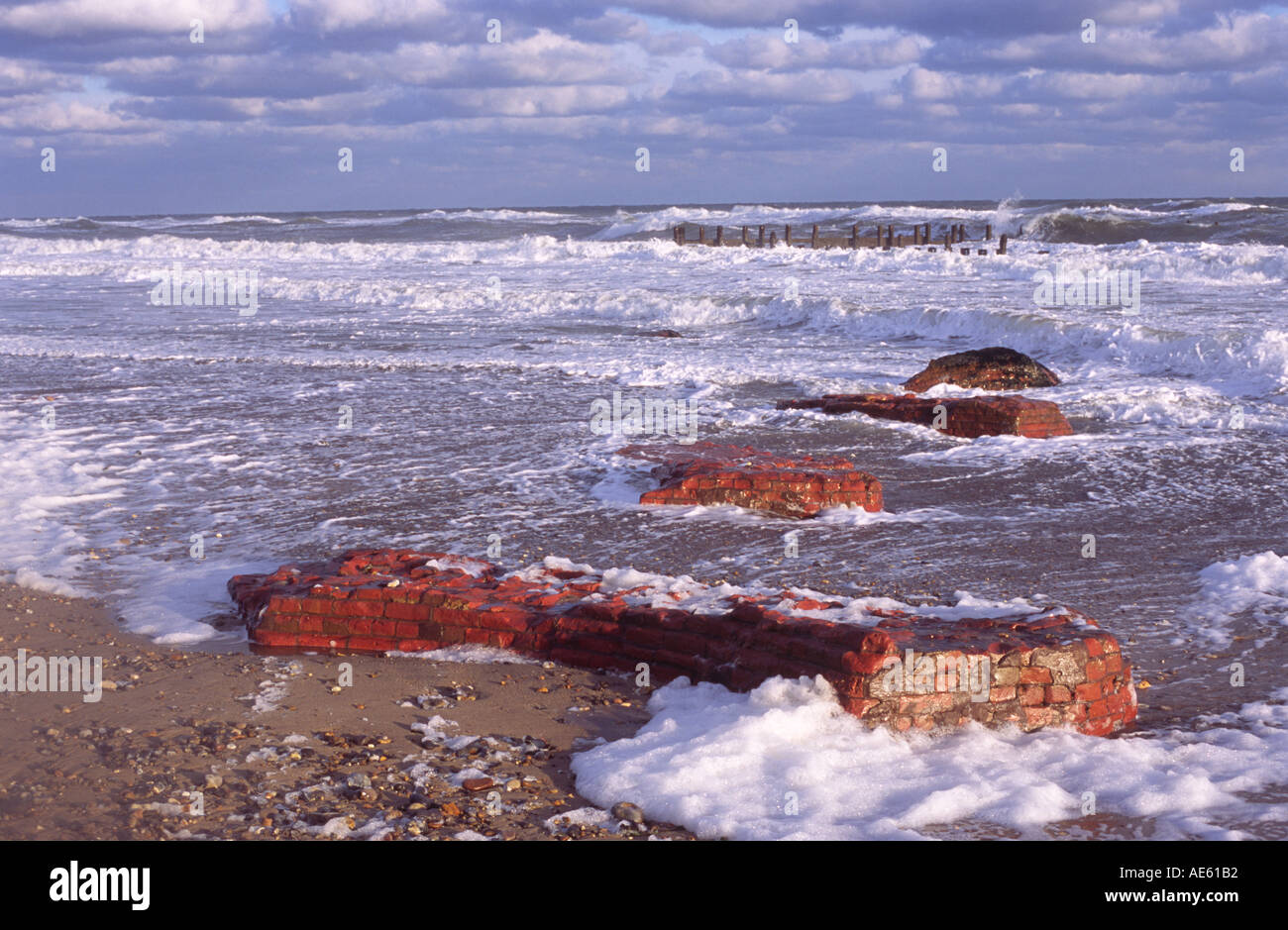 RELICS OF OLD HAPPISBURGH LIGHTHOUSE ON BEACH AT HAPPISBURGH NORFOLK ...