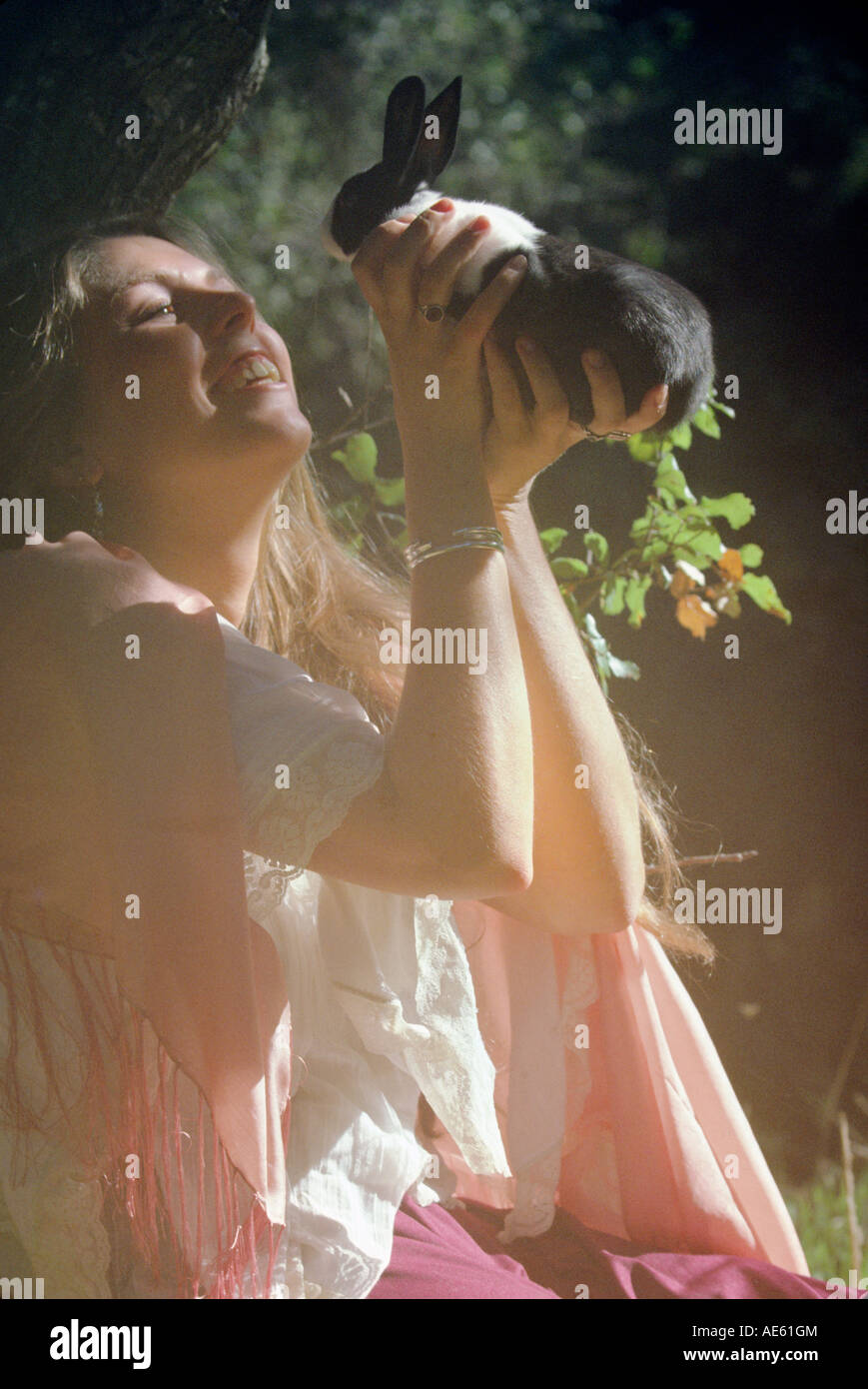 Young woman with RABBIT MR Stock Photo - Alamy