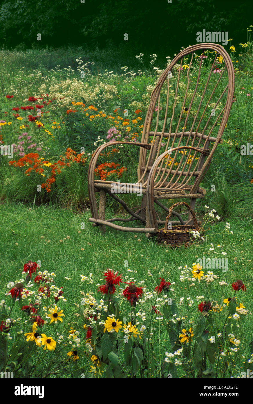 Private meadow- Rustic bent willow chair by native wildflowers Missouri ...