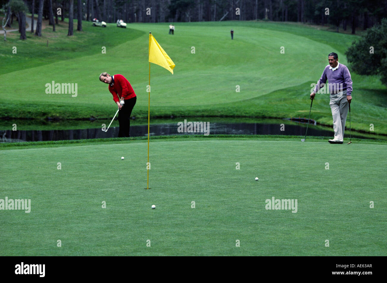 Making the green at SPYGLASS GOLF COURSE PEBBLE BEACH CALIFORNIA Stock ...