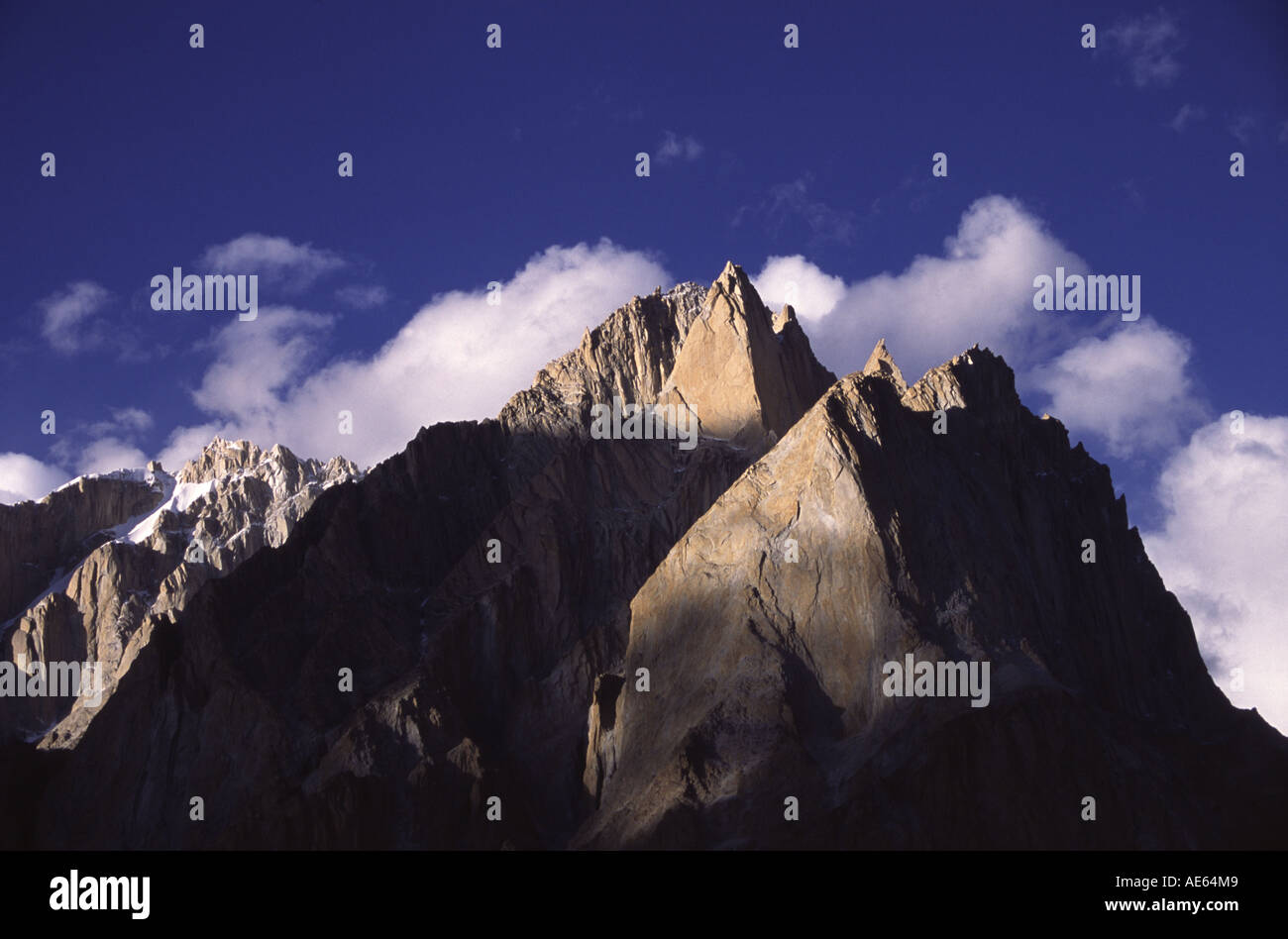 Sheer faced Granite Mountains of the Karakoram Range near the Baltoro ...