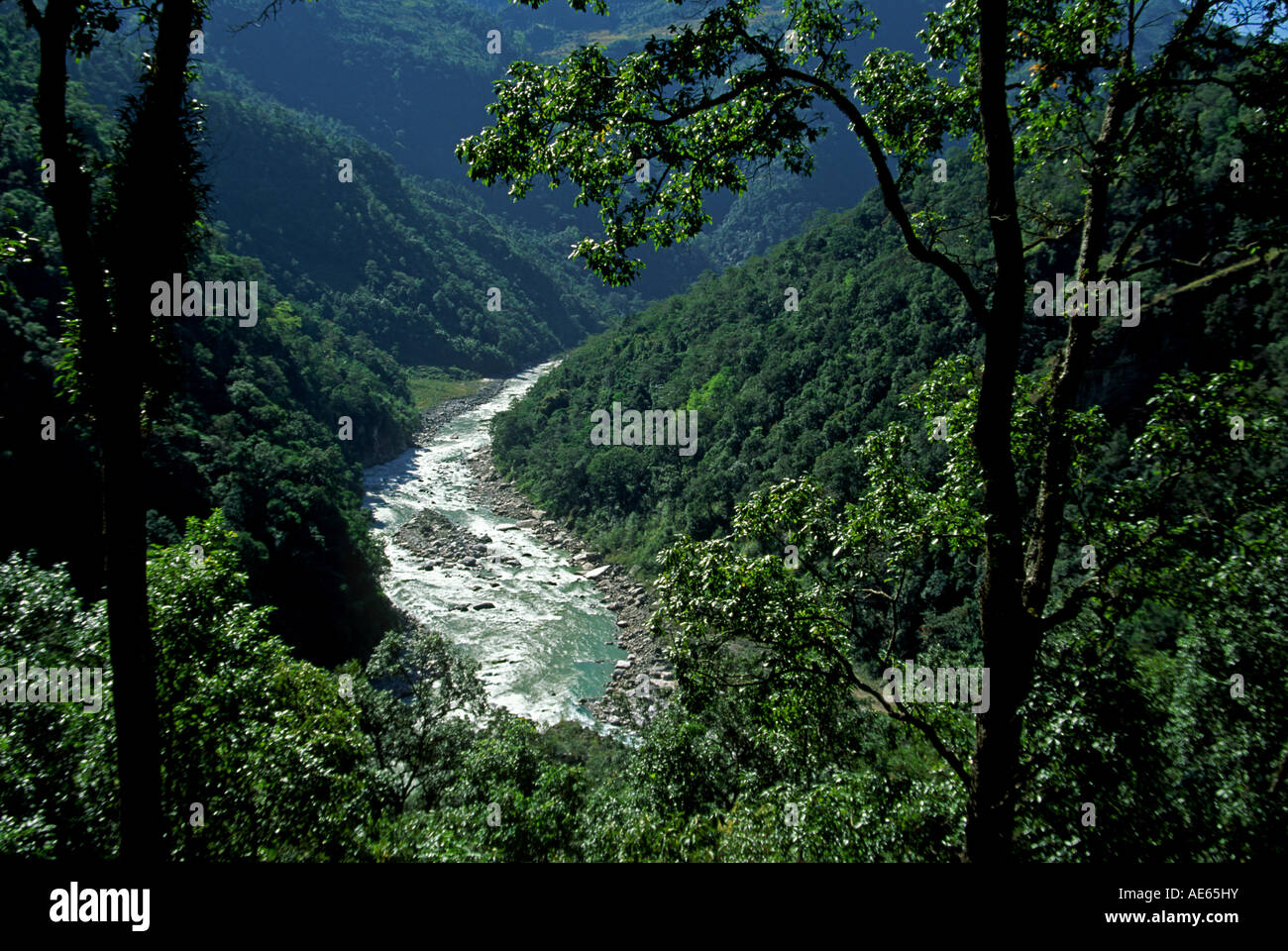 The mighty ARUN RIVER winds through the semi tropical low hills of ...