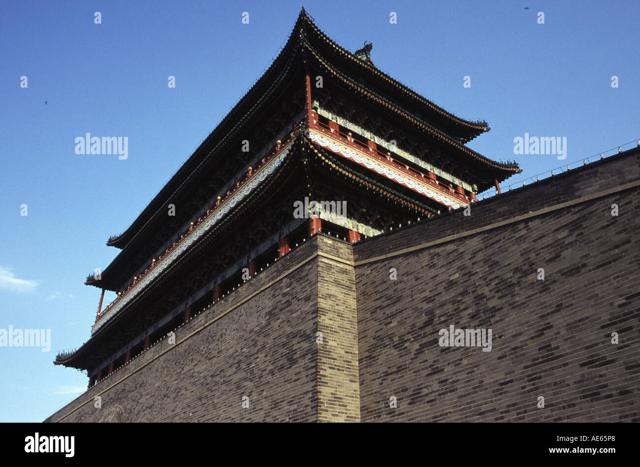 Traditional architecture along Xian's city wall, Xian, China Stock ...