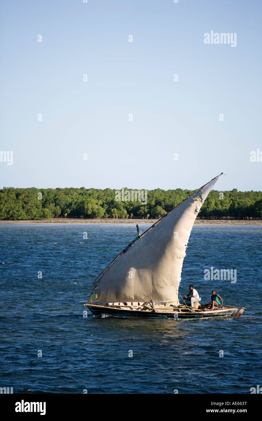 A dhow sails into Ibo Island part of the Quirimbas Archipelago ...