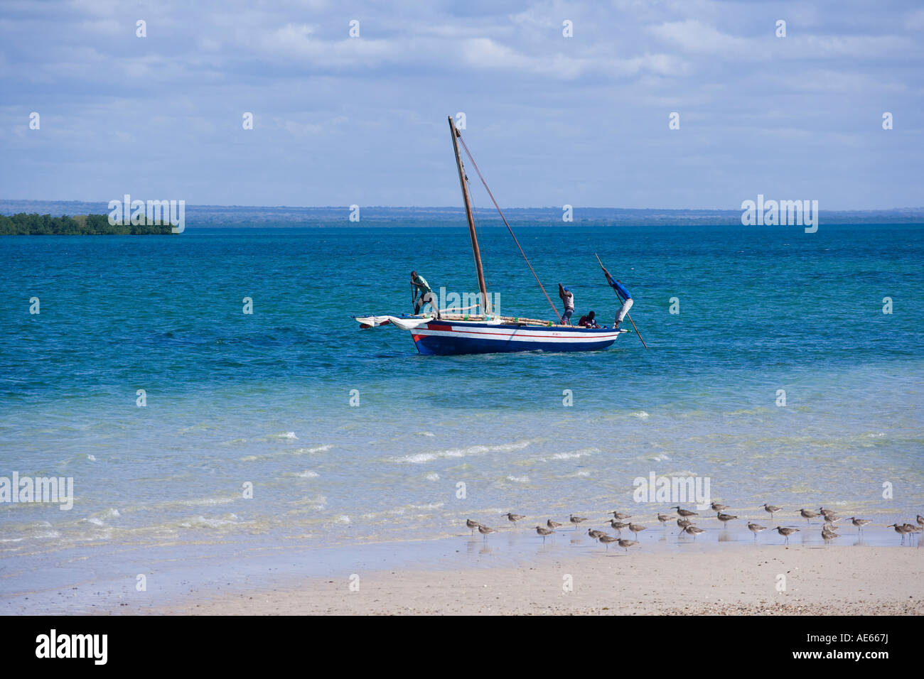 A dhow sails into Ibo Island part of the Quirimbas Archipelago ...