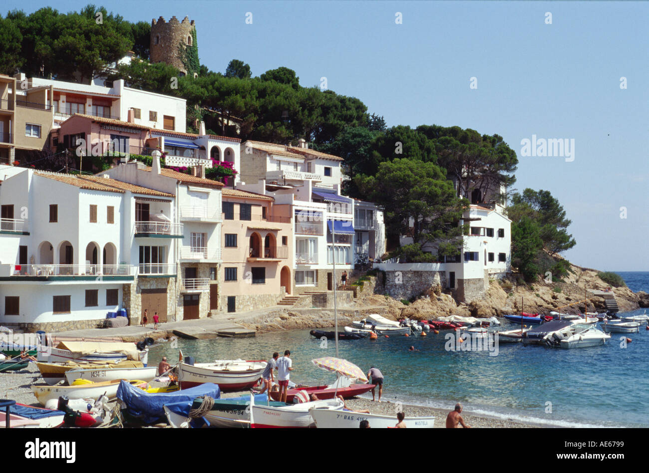 tourist beach scene costa brava sa tuna spain travel Stock Photo - Alamy