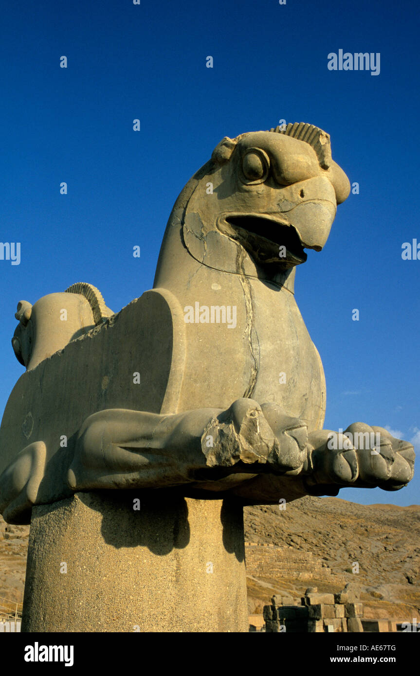 Iran: A griffin headed beast stands sentinel like over the ruins of ...