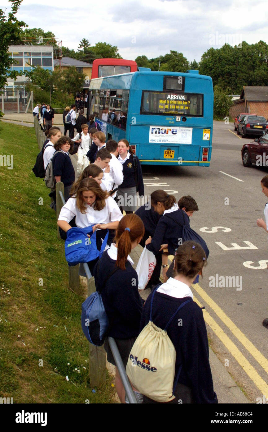 Children Standing In Line For Bus