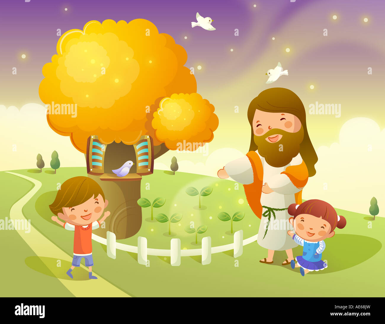 Jesus Christ playing with two children Stock Photo - Alamy