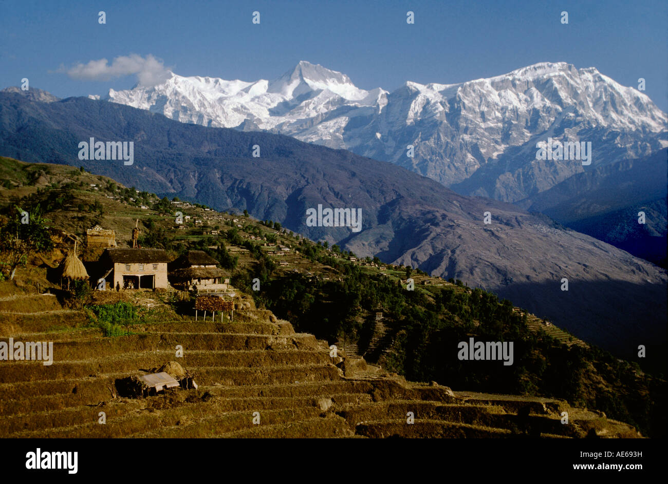 Village of Siklis with Himalayan backdrop NEPAL Stock Photo - Alamy