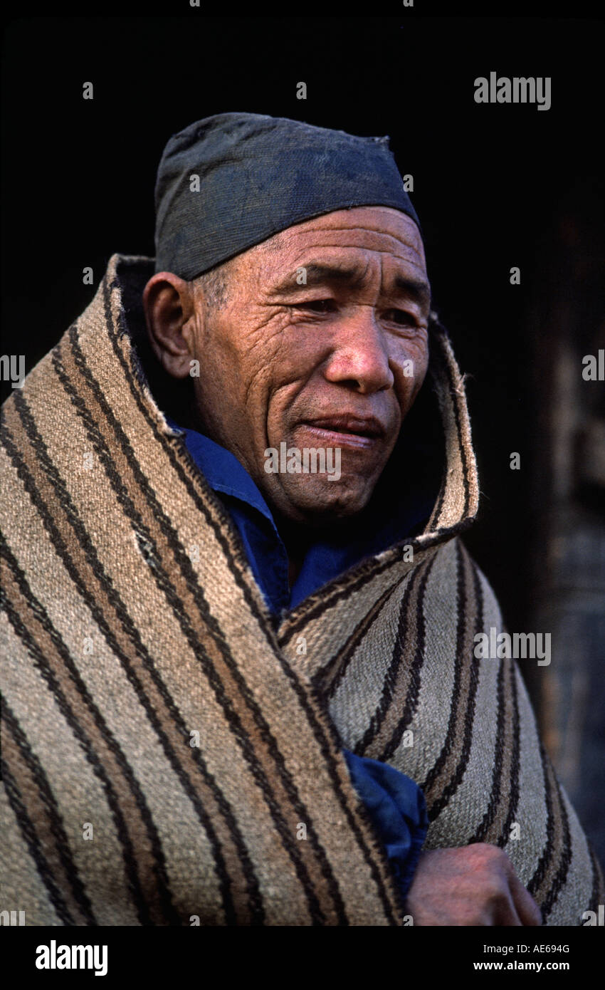 Gurung man with typical Gurung blanket SIKLIS VILLAGE NEPAL HIMALAYA ...
