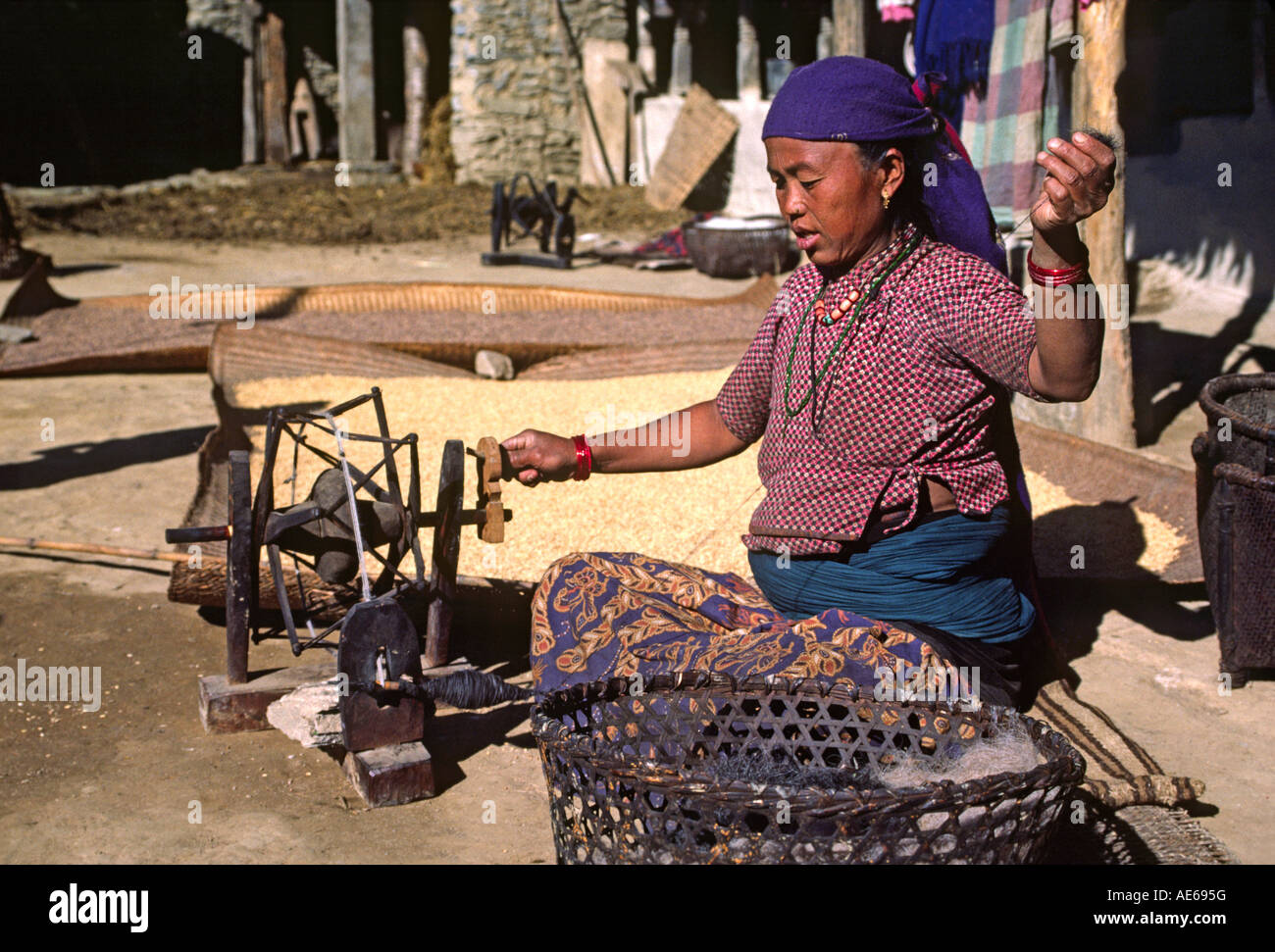 Wool spinning nepal hi-res stock photography and images - Alamy