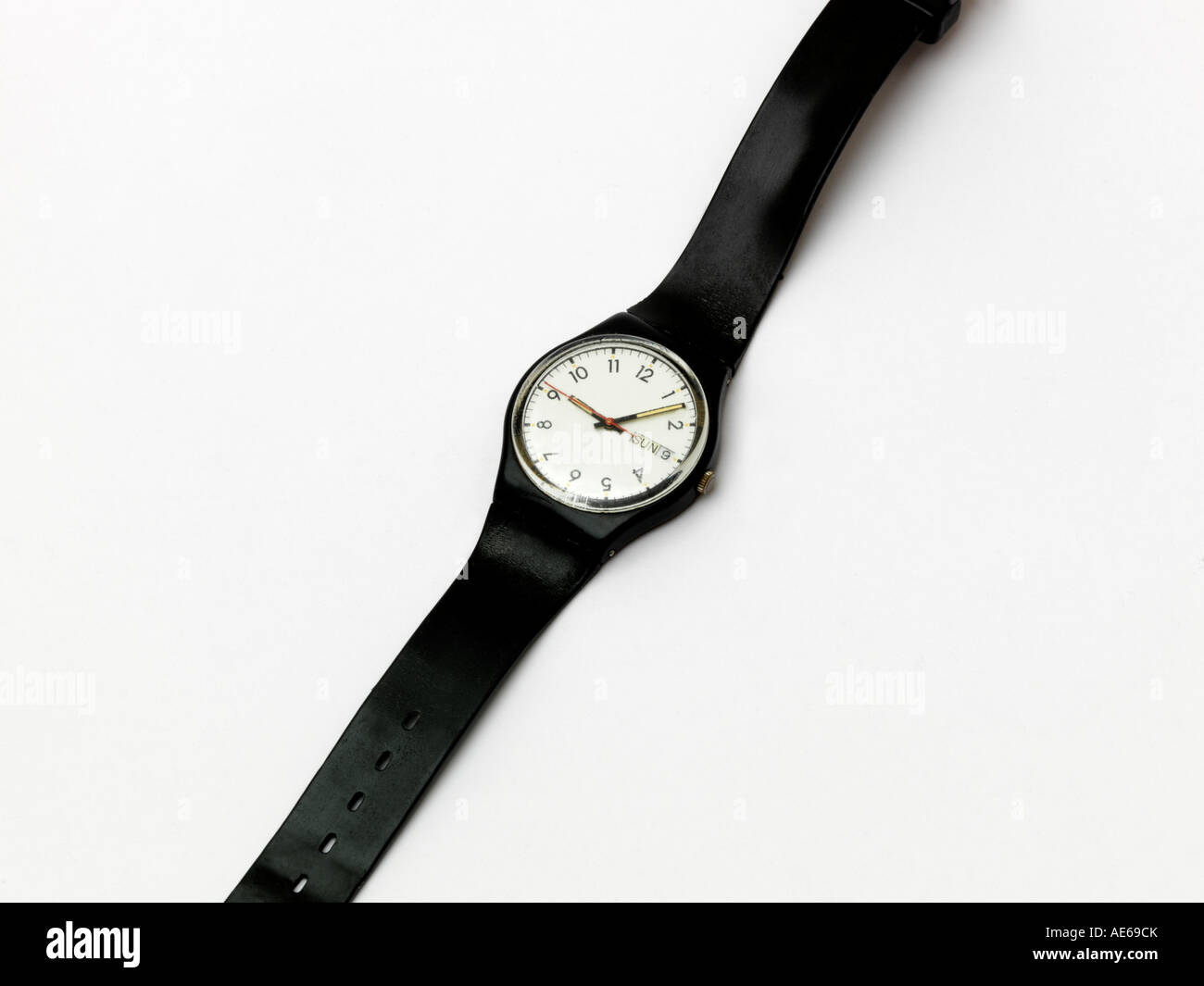 Watch with Black Plastic Strap Stock Photo - Alamy
