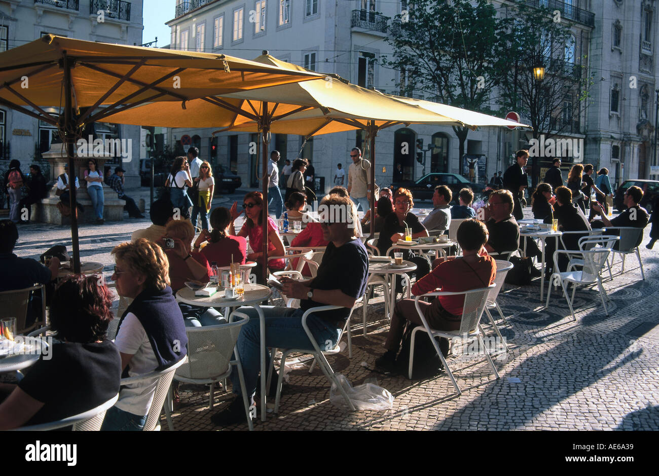 People at outdoor cafe, Cafe A Brasileira, Largo di Chiado, Bairo Alto ...