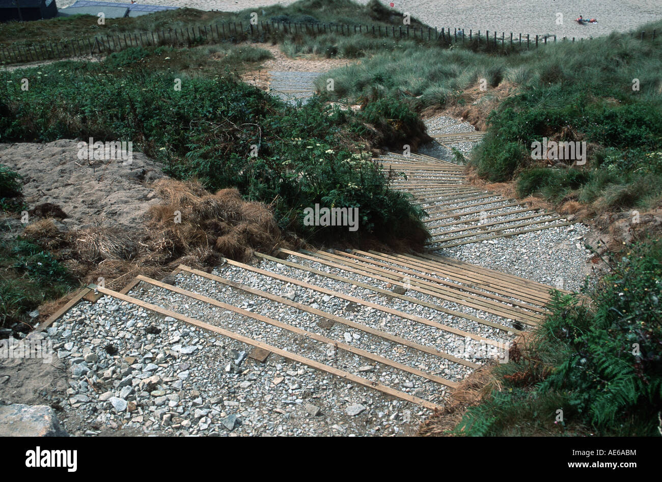 New steps built to restore worn path to beach Sennen Cove Cornwall UK ...