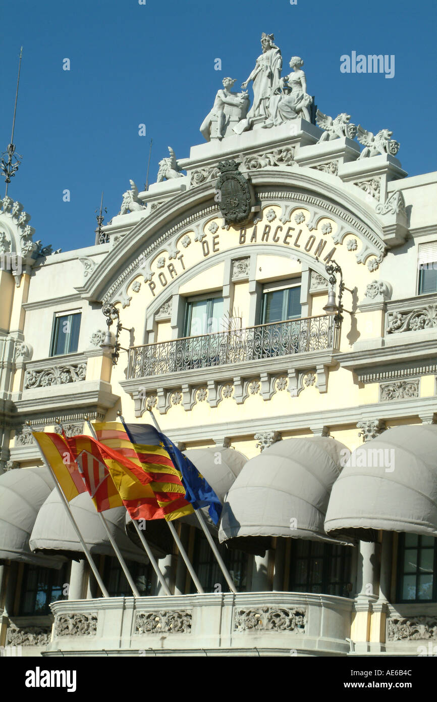 Barcelona Port Offices Spain Spanish Flags Port Yell Stock Photo - Alamy