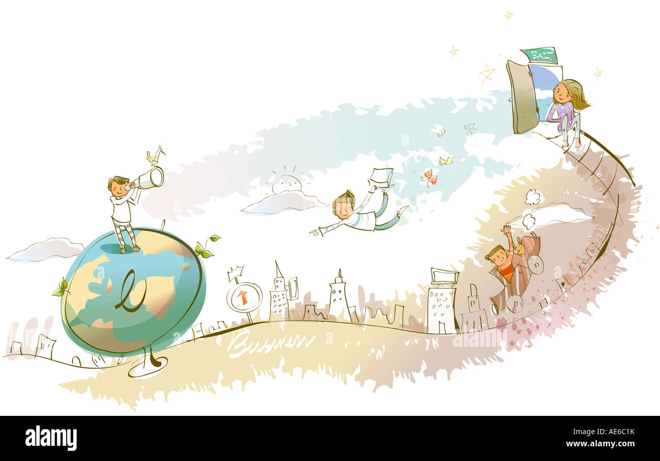 Man standing on a globe and looking through a hand-held telescope Stock ...