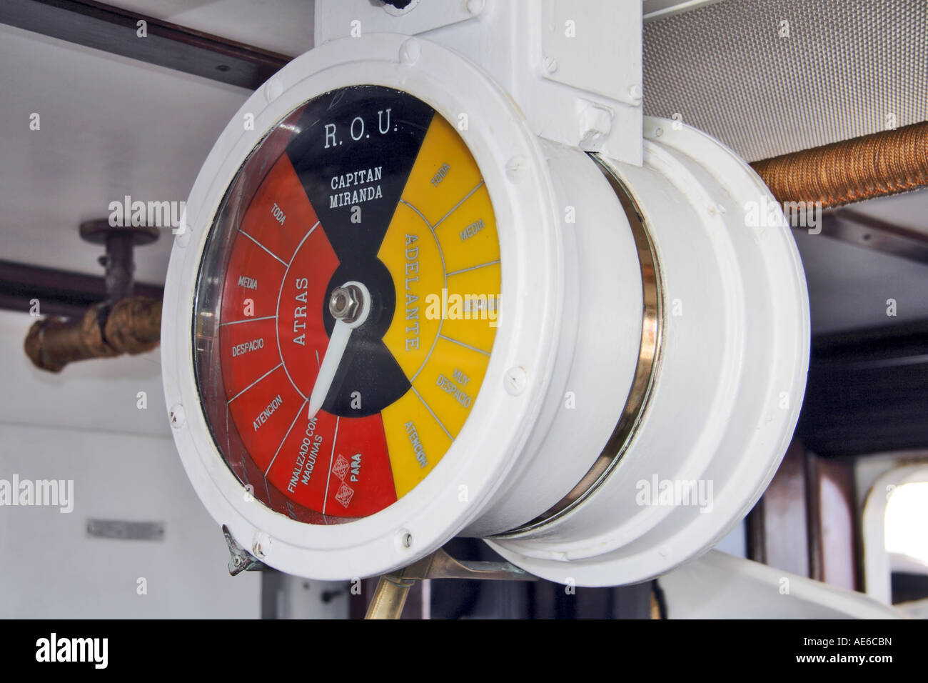 Engine-Room Telegraph of Capitan Miranda school ship Stock Photo - Alamy