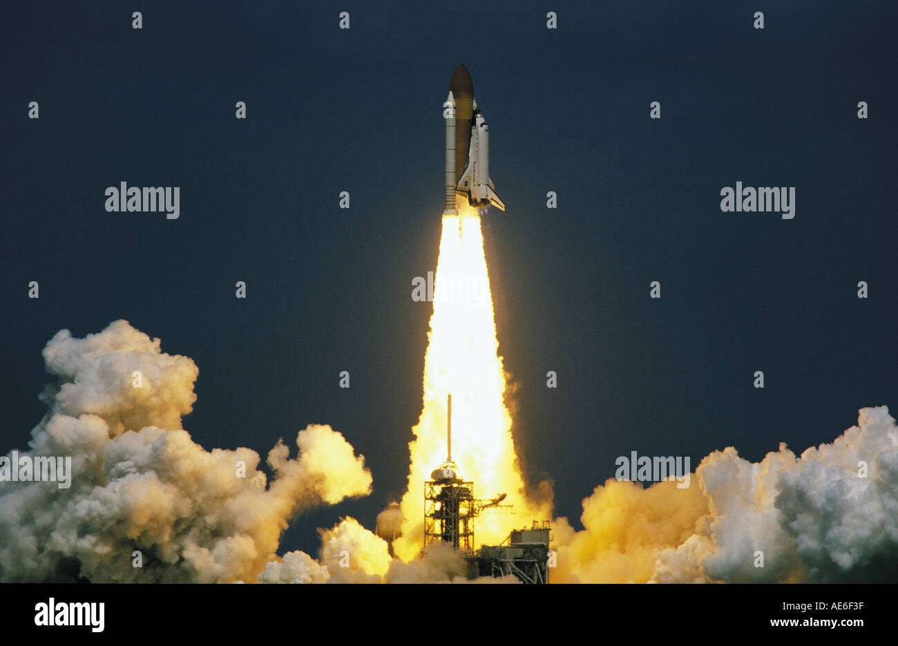Space shuttle taking off from launch pad, NASA Kennedy Space Center ...