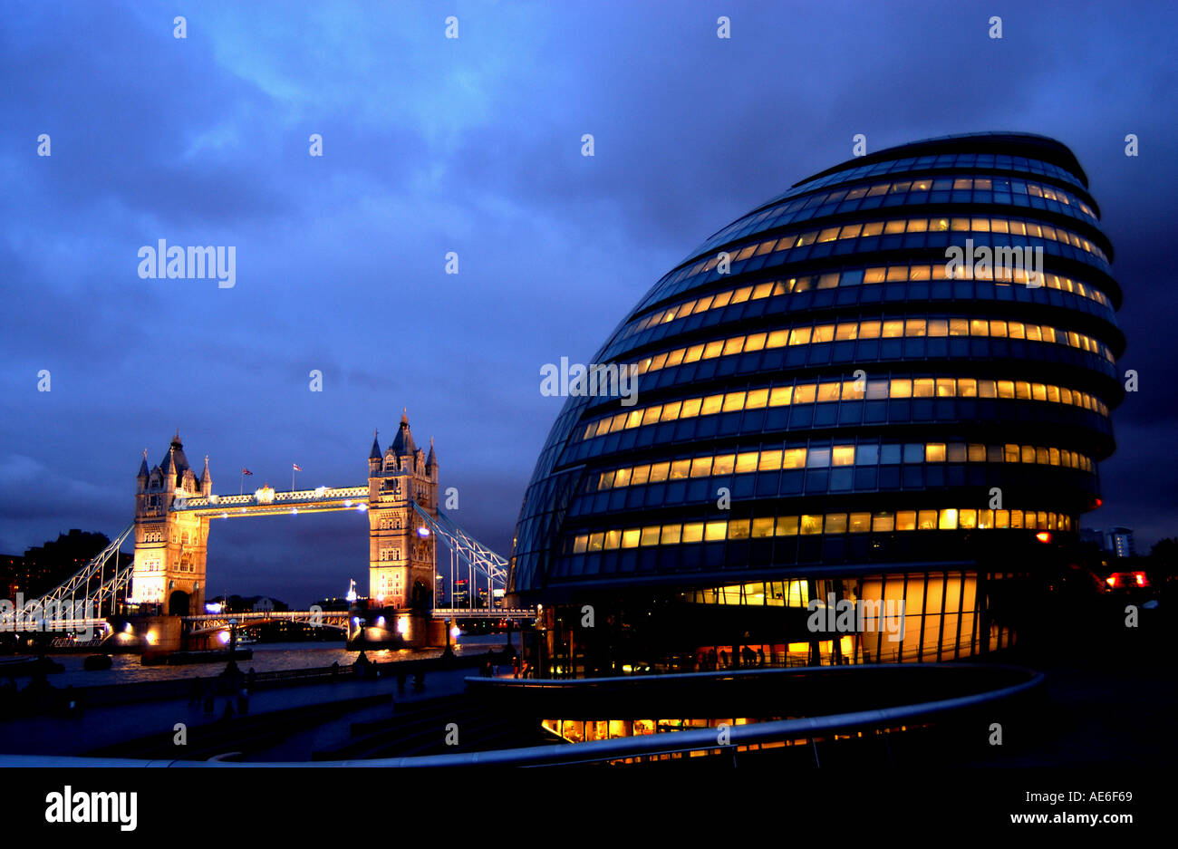 City Hall GLA Building and Tower Bridge London England Uk Stock Photo ...