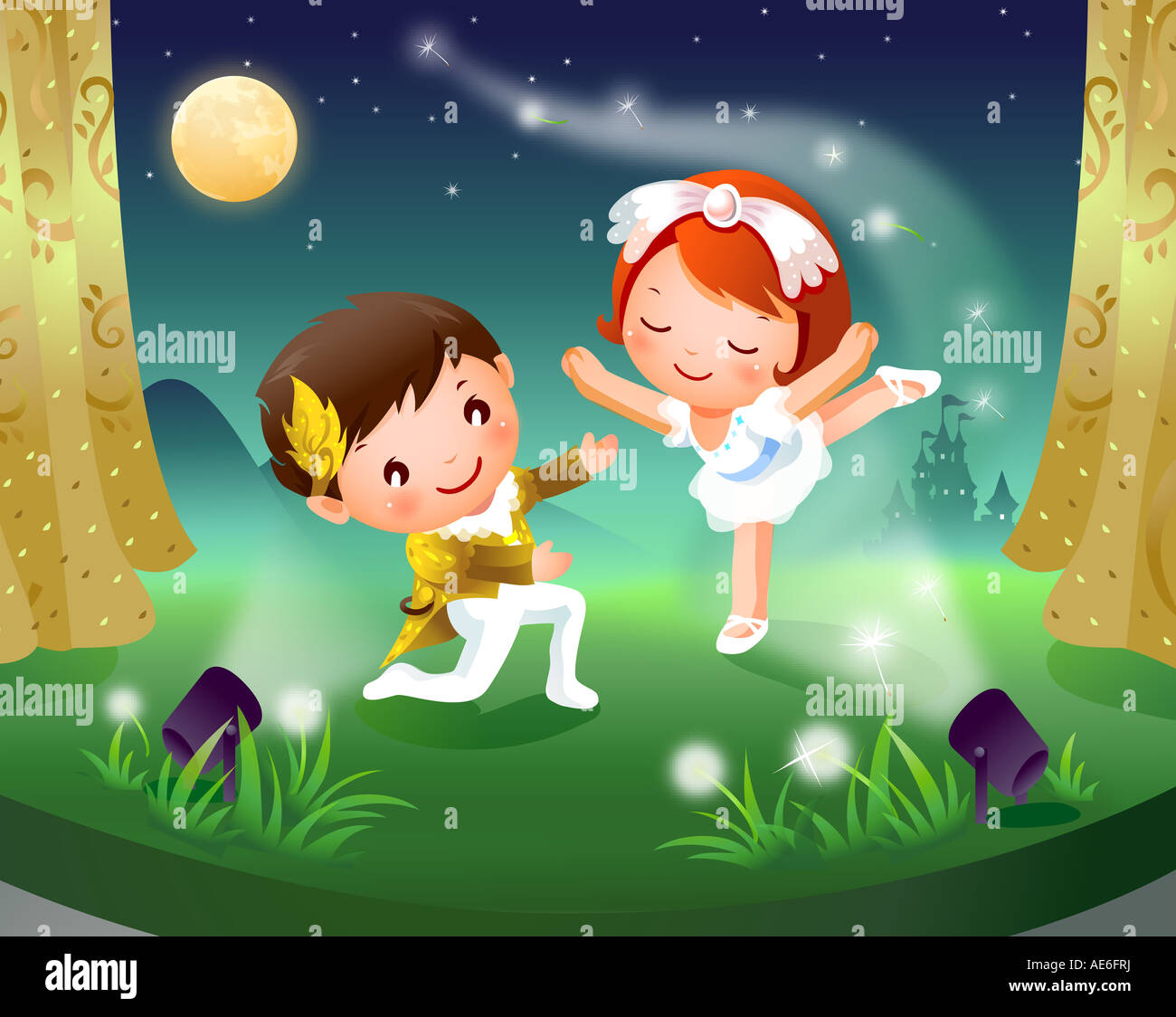 Boy and a girl dancing on the stage Stock Photo - Alamy