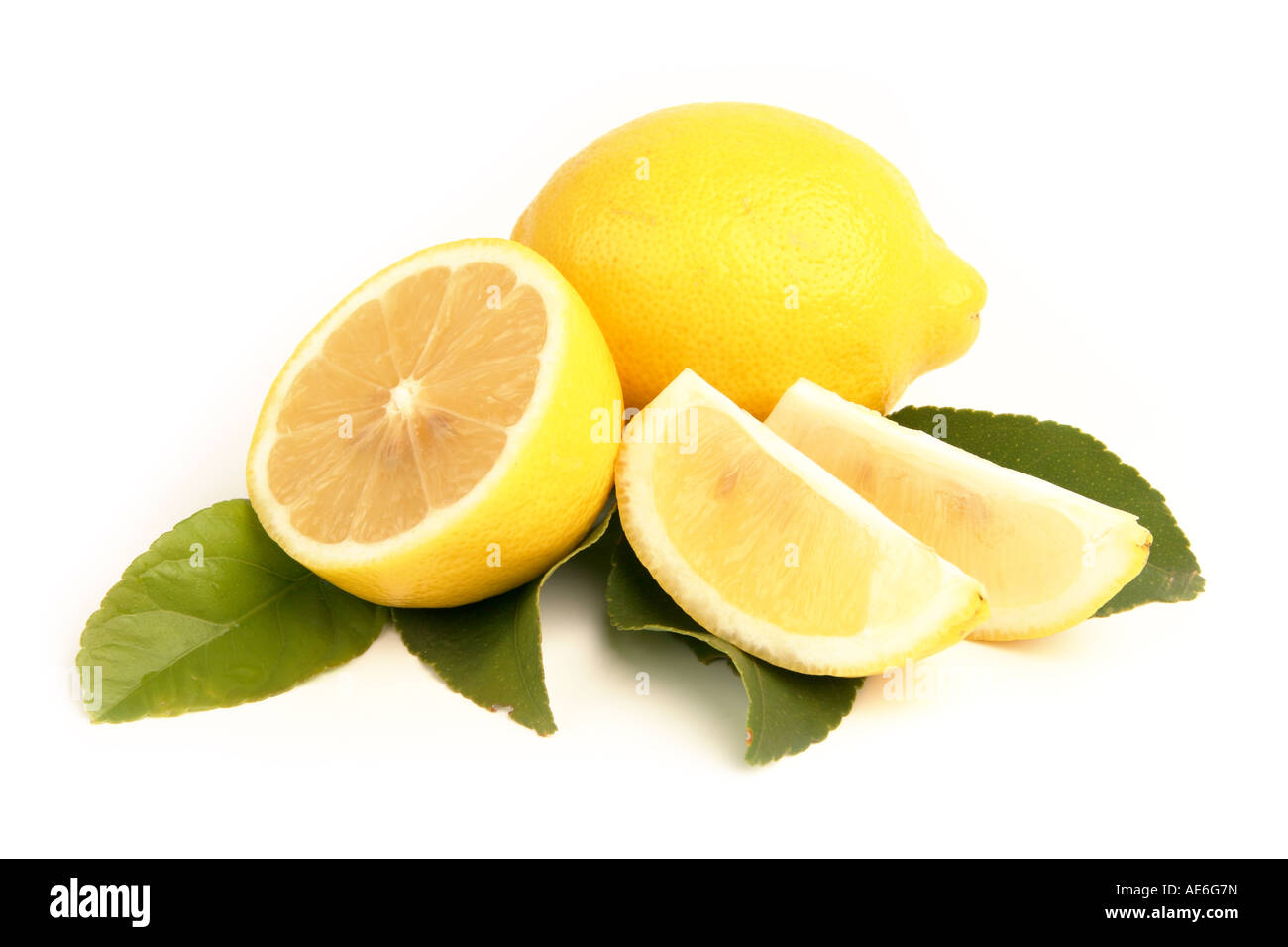 Lemons with leaves Stock Photo - Alamy