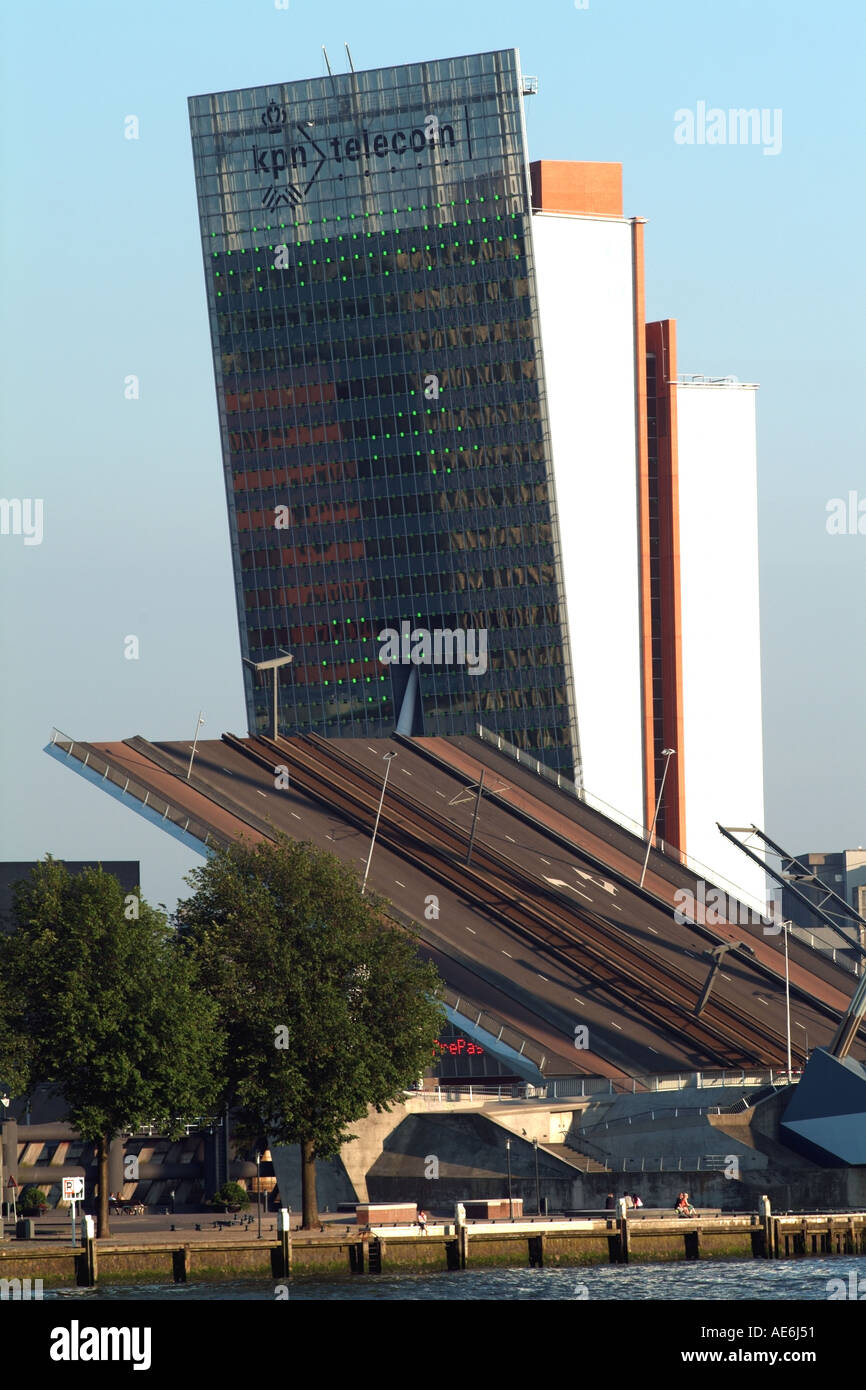 KPN Telecom building by Erasmus Bridge and raised roadway Rotterdam The ...