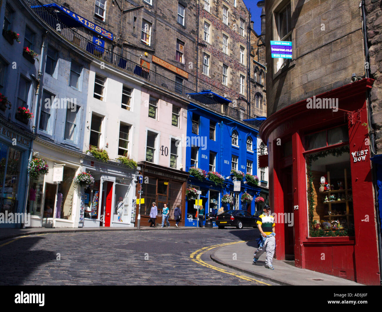 Beautiful colourful stone buildings in West Bow in Edinburgh s Old Town ...