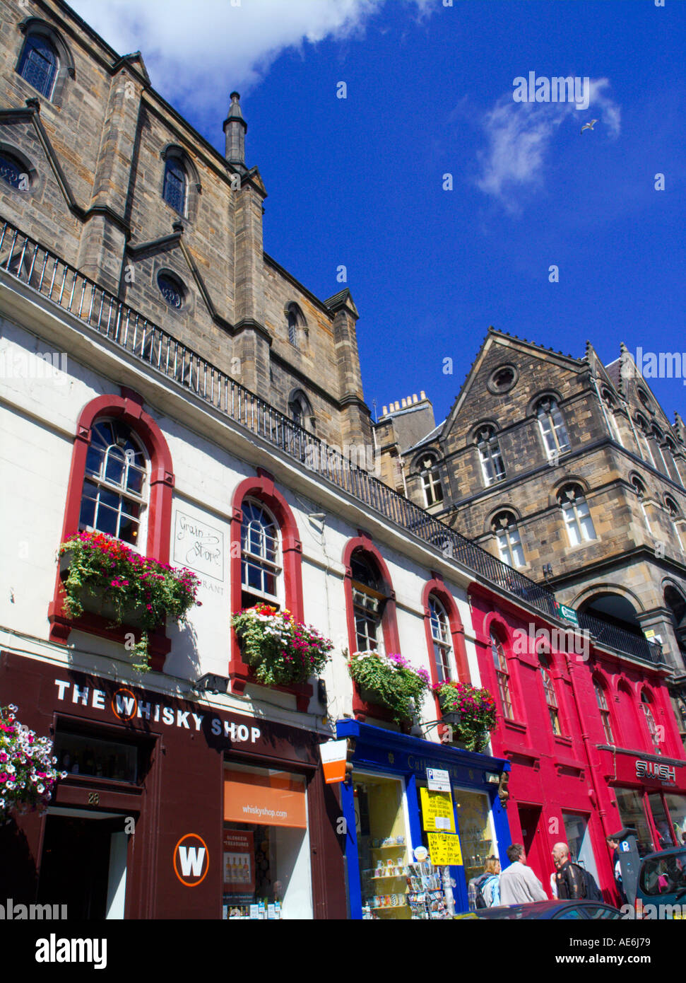 Beautiful colorful stone buildings in Victoria Street in Edinburgh Old ...