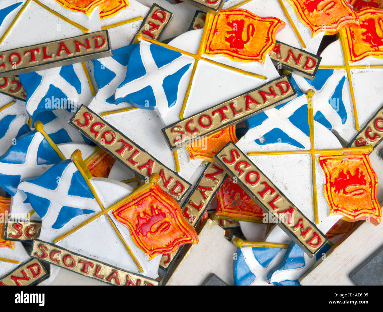 Cheap Scottish souvenirs for sale in a tourist shop on the Royal Mile ...