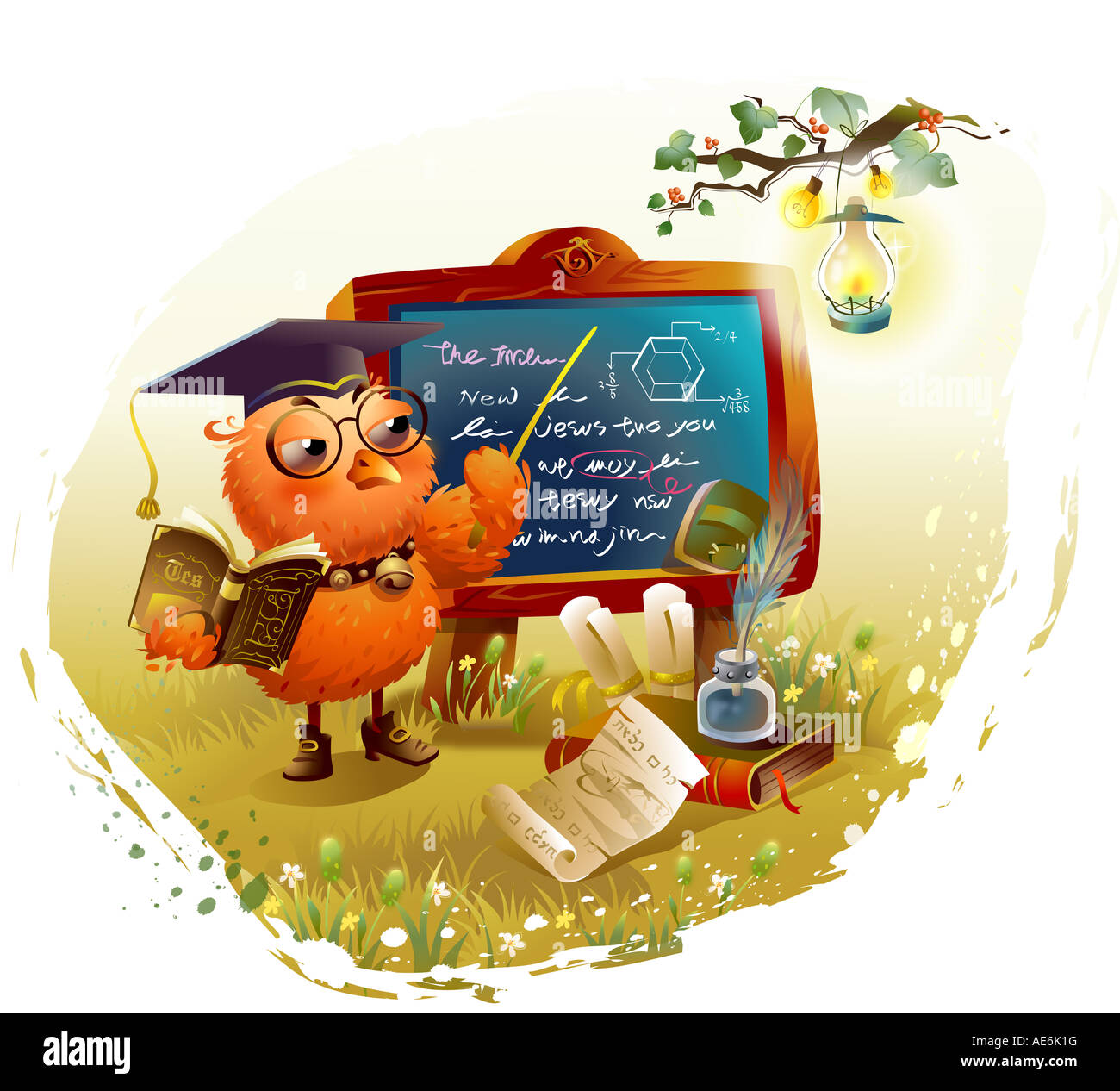 Bird holding a book and teaching at a blackboard Stock Photo - Alamy