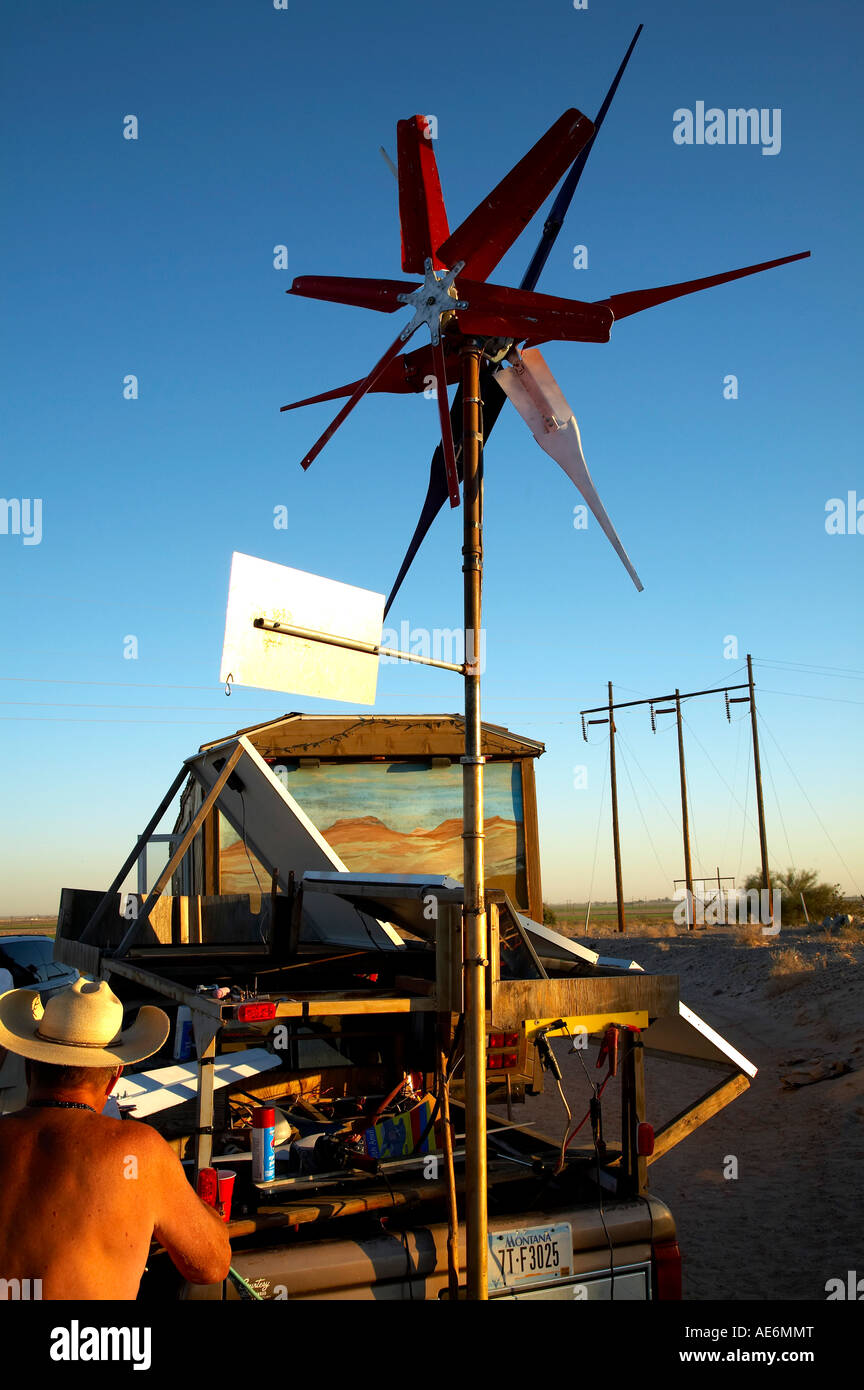Home made wind generator on trailer behind RV. Andrade California Stock ...